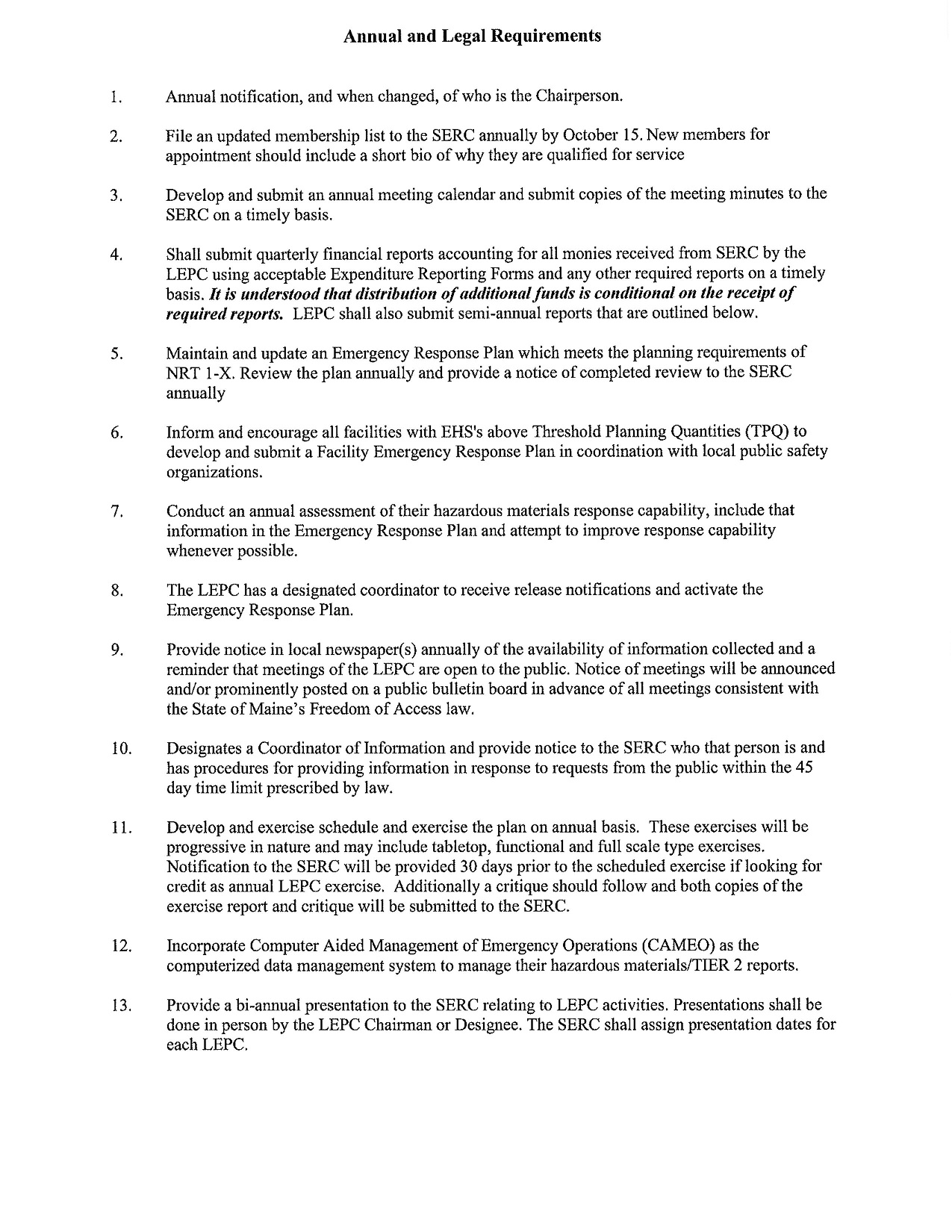 Local Emergency Planning Committee – Aroostook County EMA